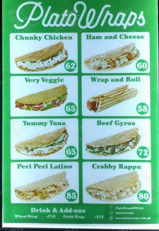 Menu at Plato Wraps restaurant, Makati, Food Choices