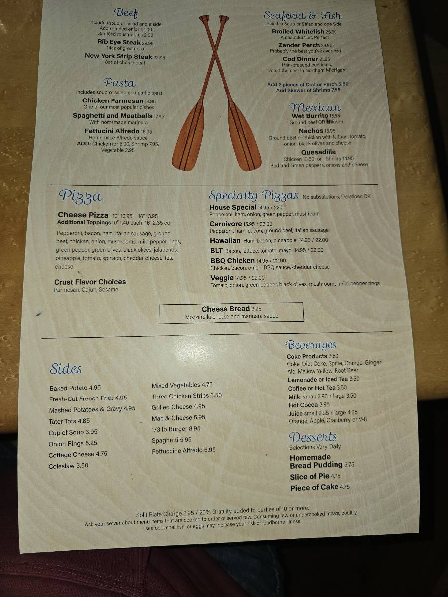 Menu at Platte River Inn restaurant, Honor