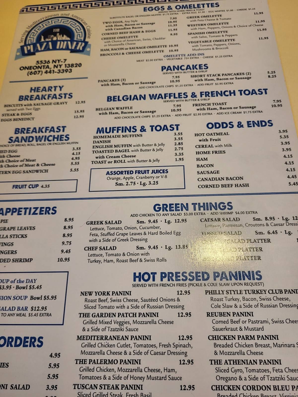 Menu at Plaza Diner restaurant, Oneonta, NY-7