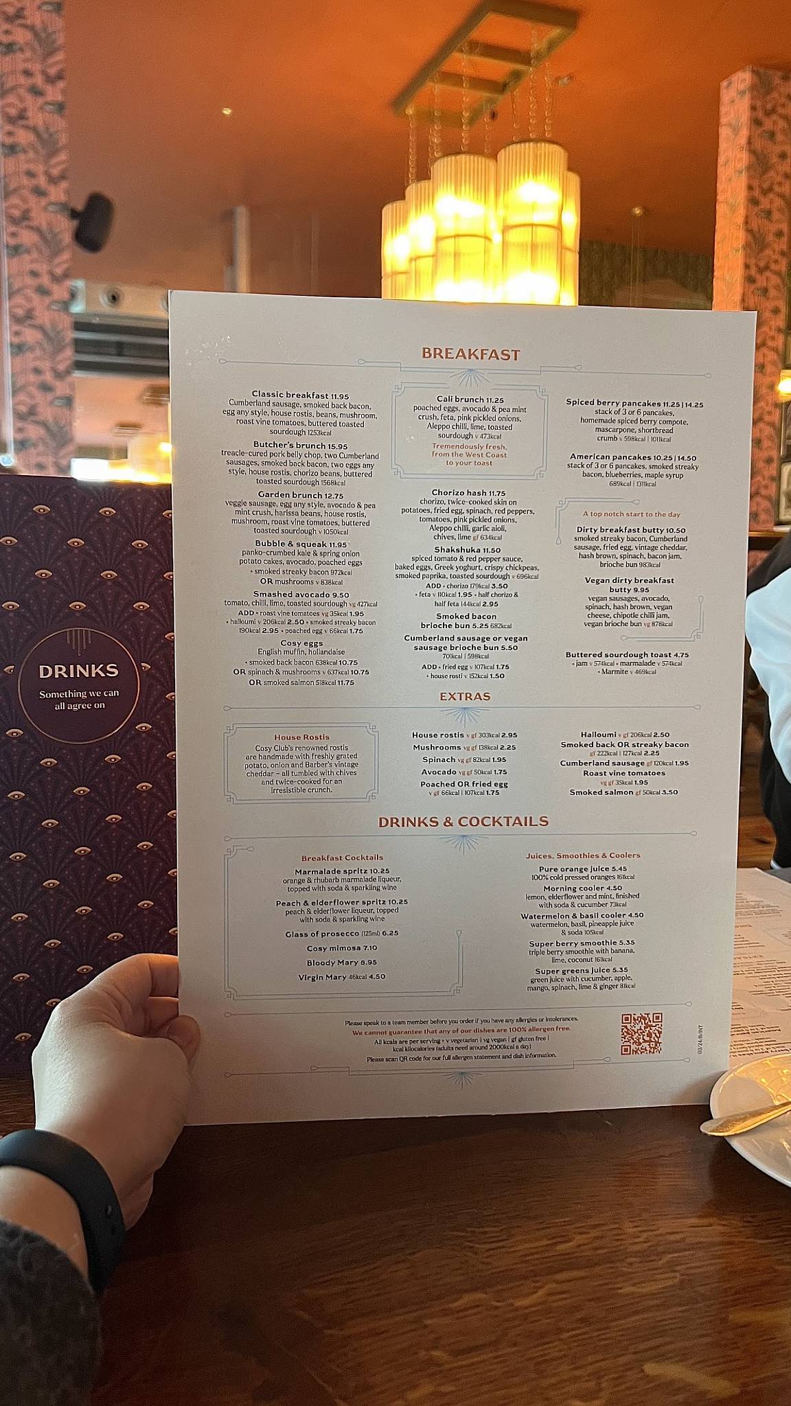 Menu at Cosy Club, Plymouth
