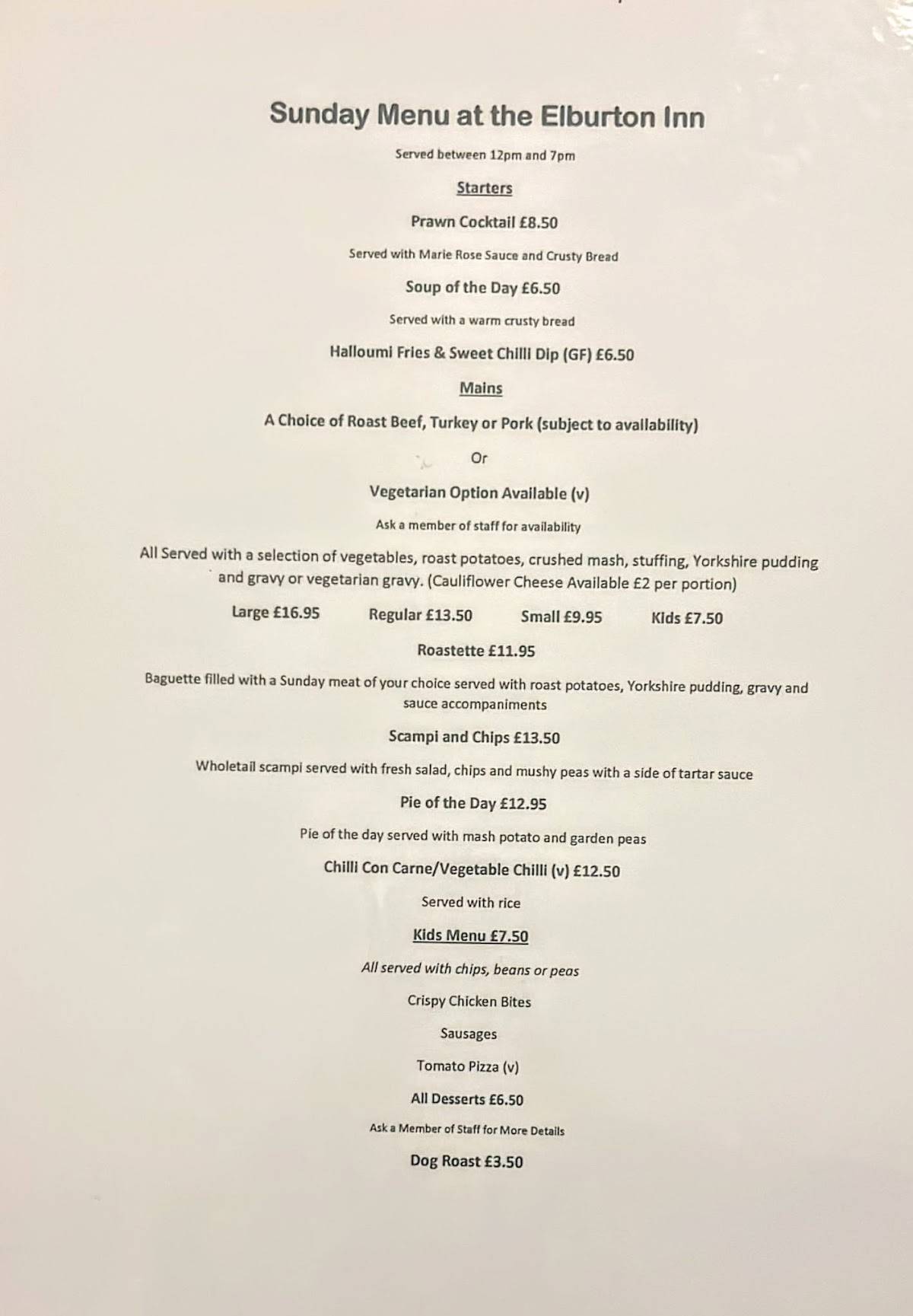 Menu at The Elburton Inn pub & bar, Plymouth