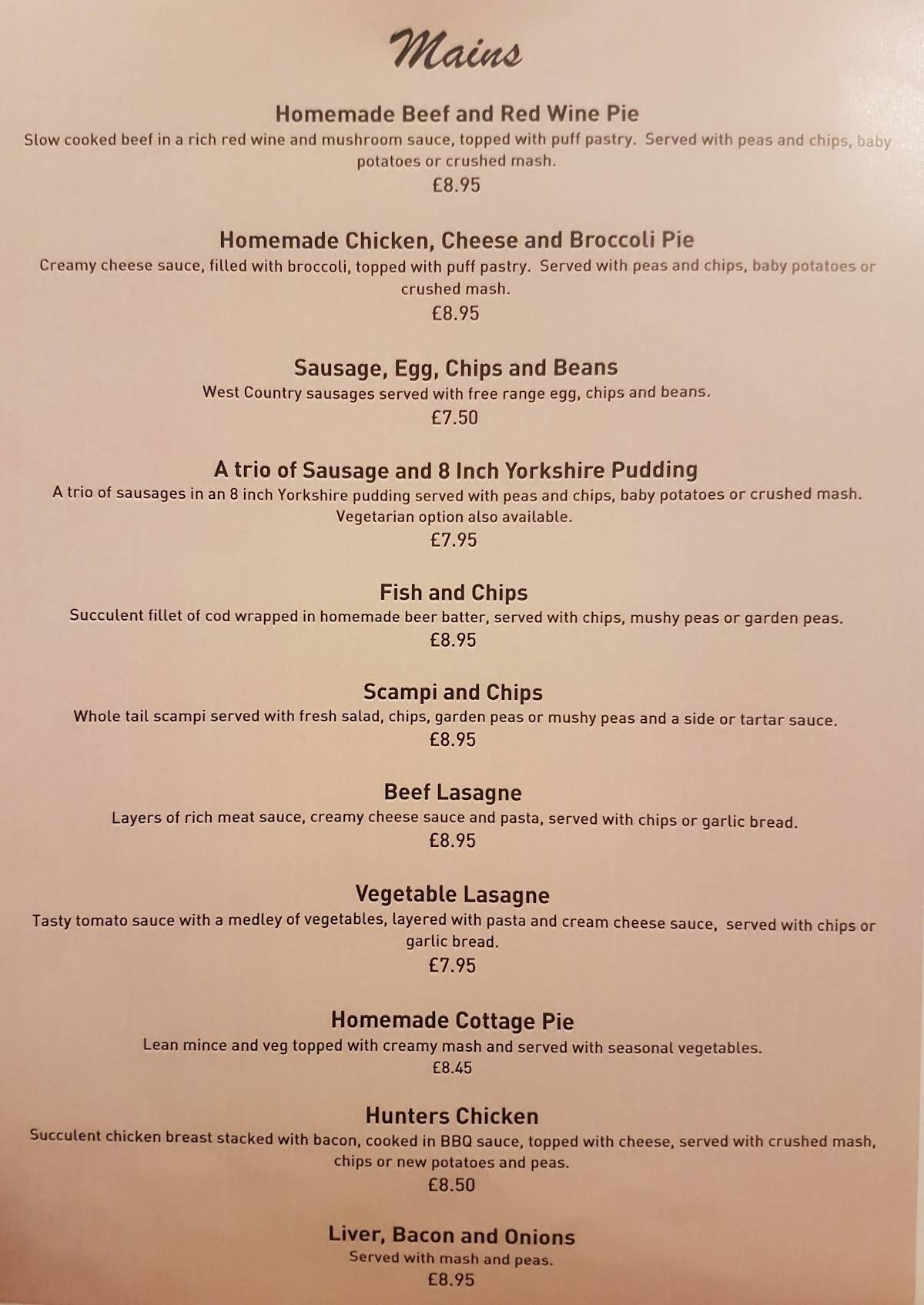 Menu at The Elburton Inn pub & bar, Plymouth