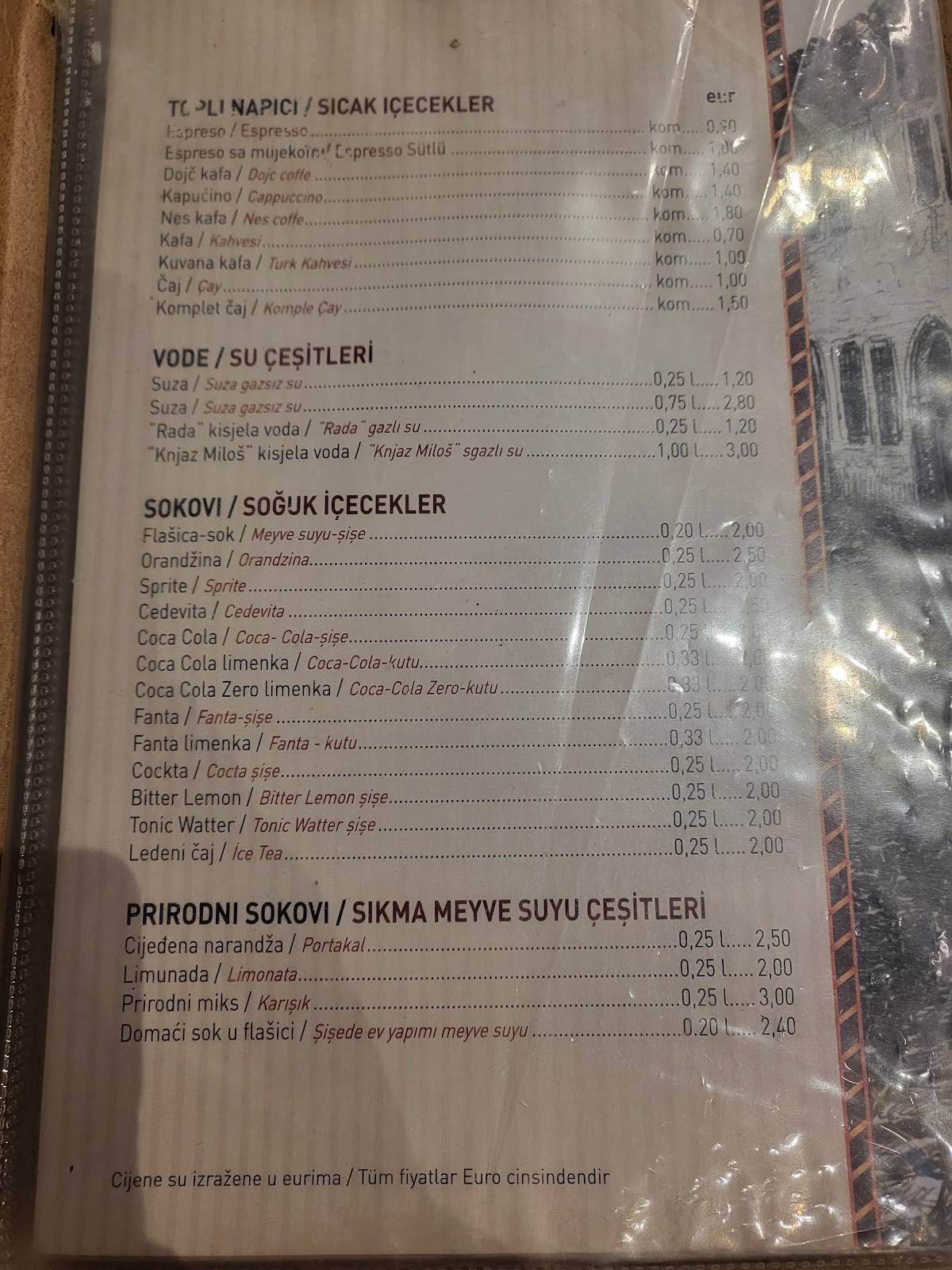 Menu at Pod Volat restaurant, Podgorica
