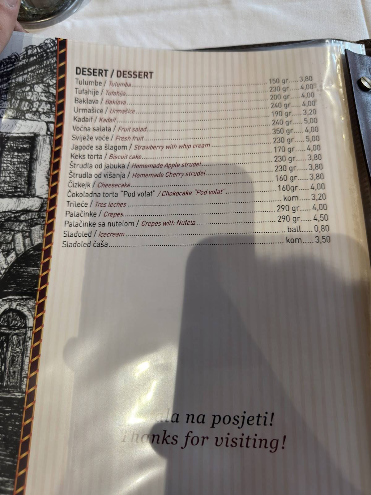 Menu at Pod Volat restaurant, Podgorica