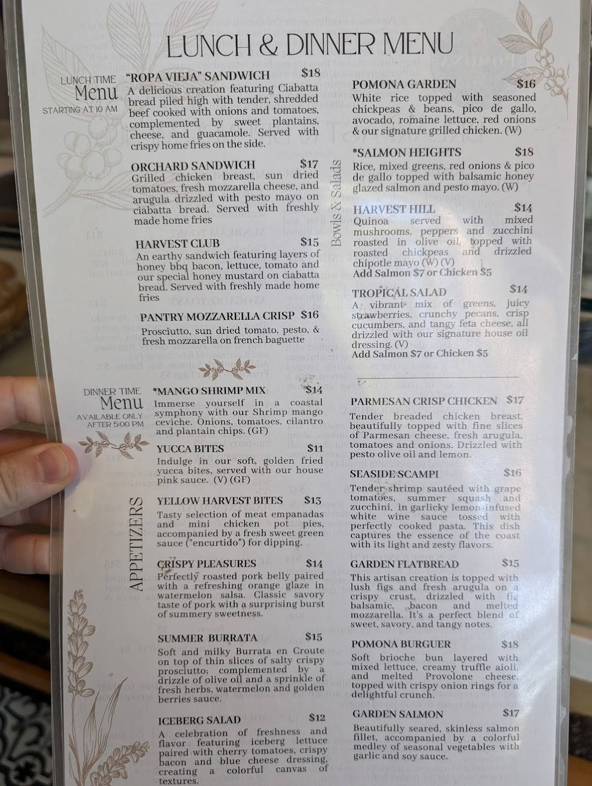 Menu at Pomona Cafe & Wine Bar, Swampscott