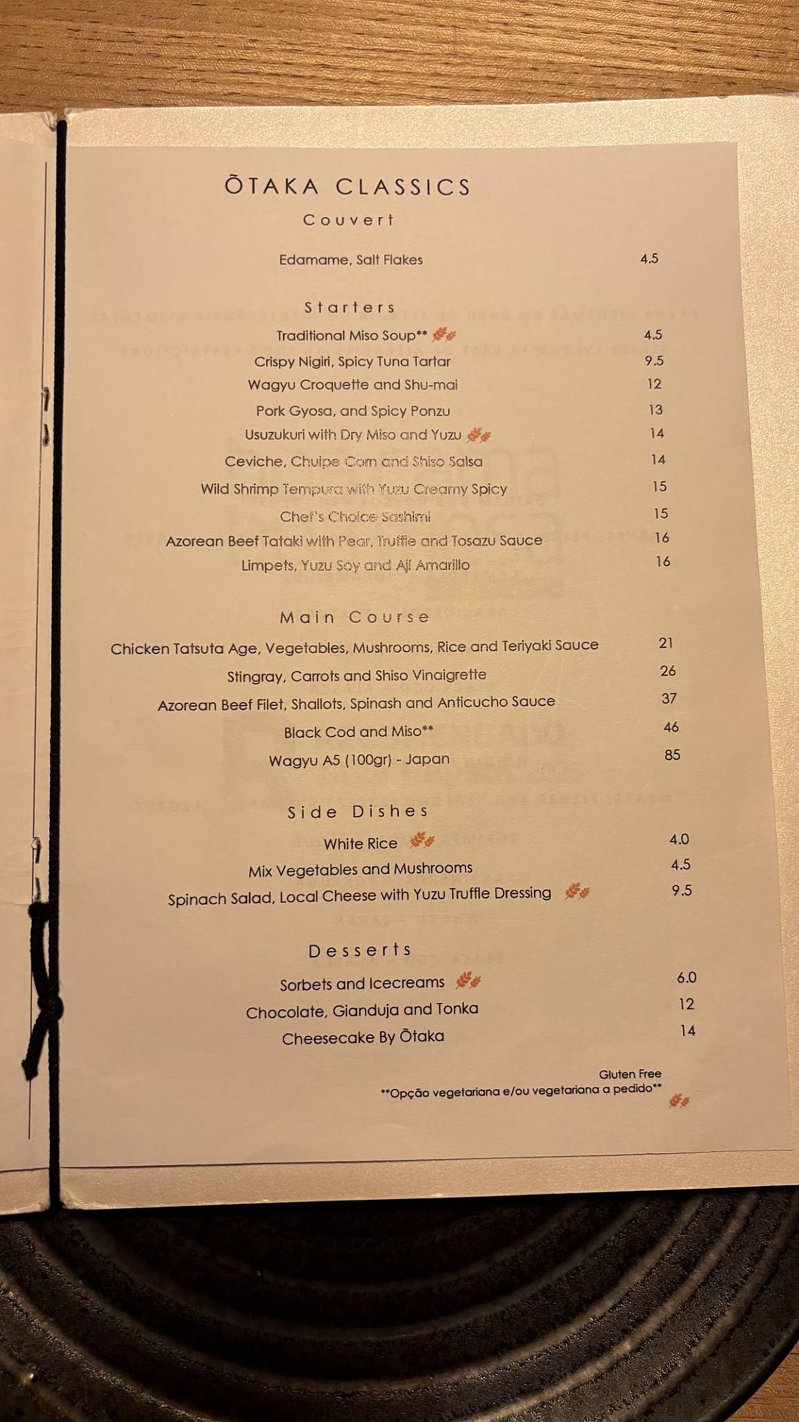 Menu at Õtaka restaurant, Ponta Delgada