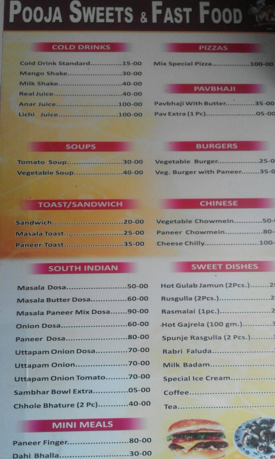 Menu at Pooja Sweets & Fast Food ( Full AC ), Kullan