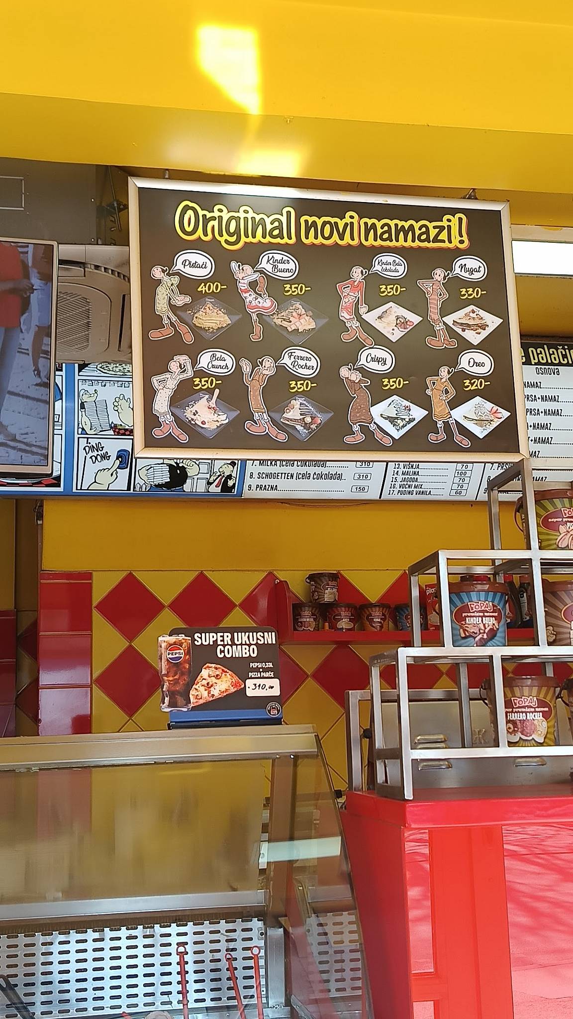 Menu at Popaj restaurant, Pancevo, Vojvode Radomira Putnika 31