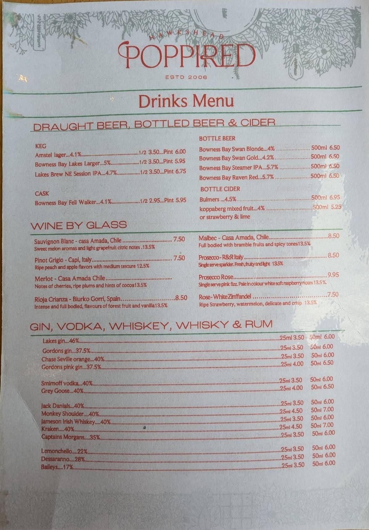 Menu at Poppi Red cafe, Hawkshead, Main St