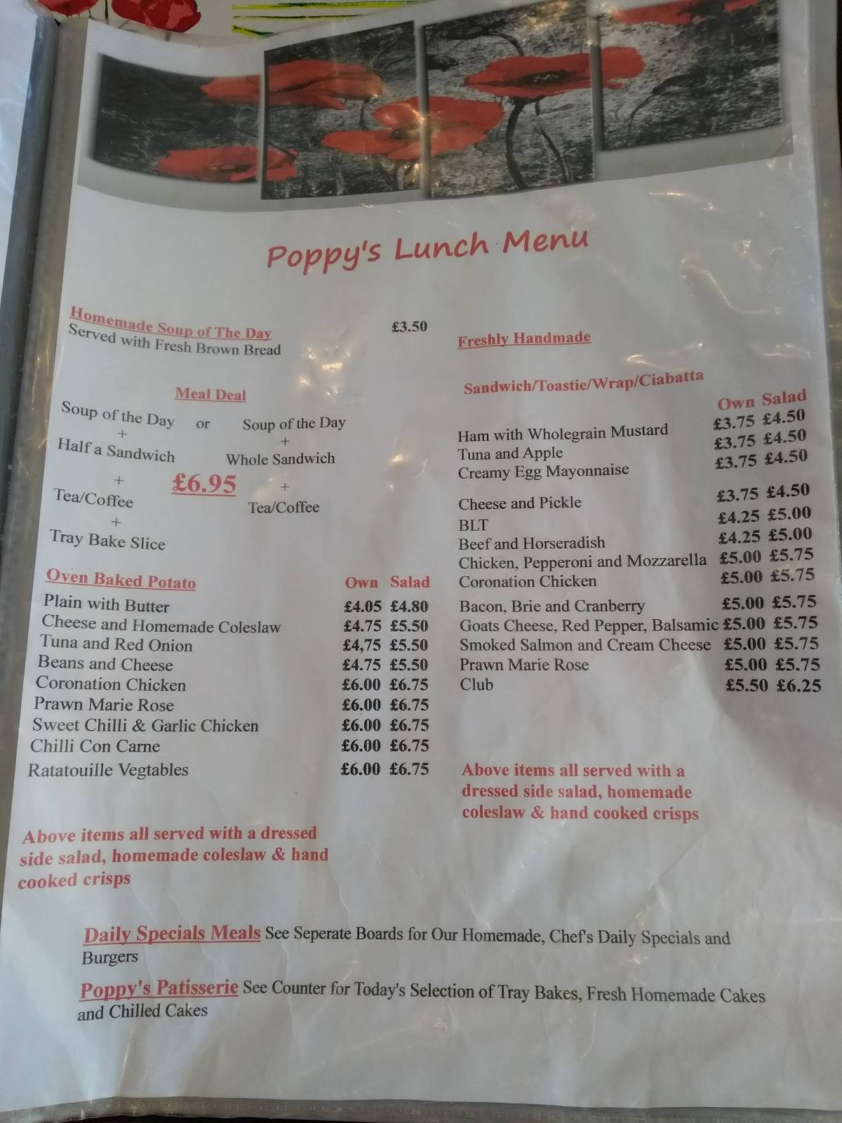 Menu at Poppy's Coffee Shop cafe, Golspie