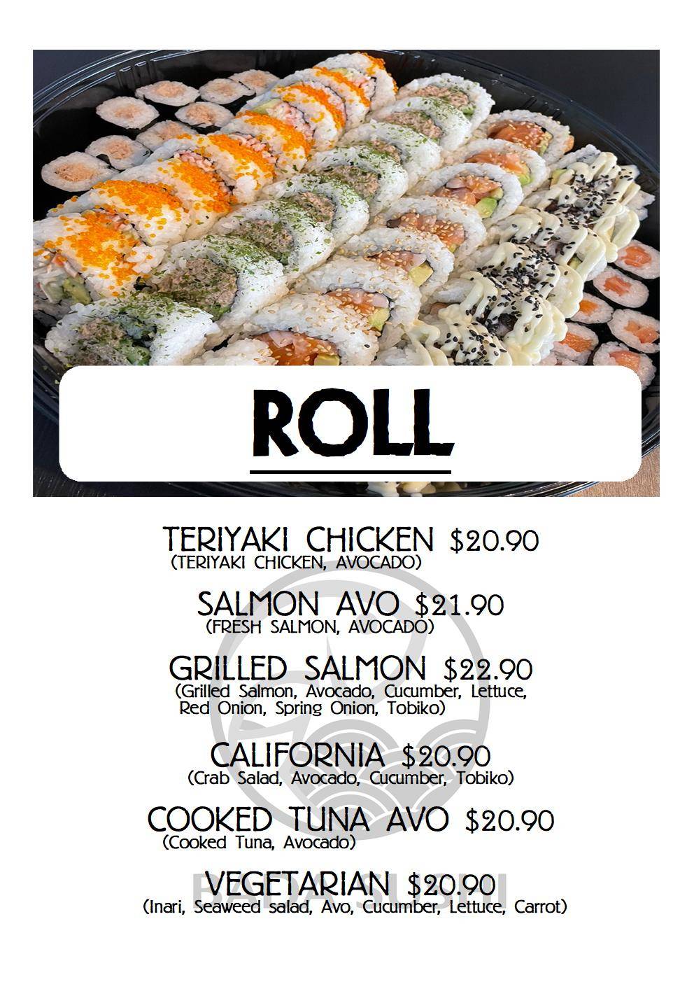 Menu at Bada Sushi restaurant, Port Macquarie
