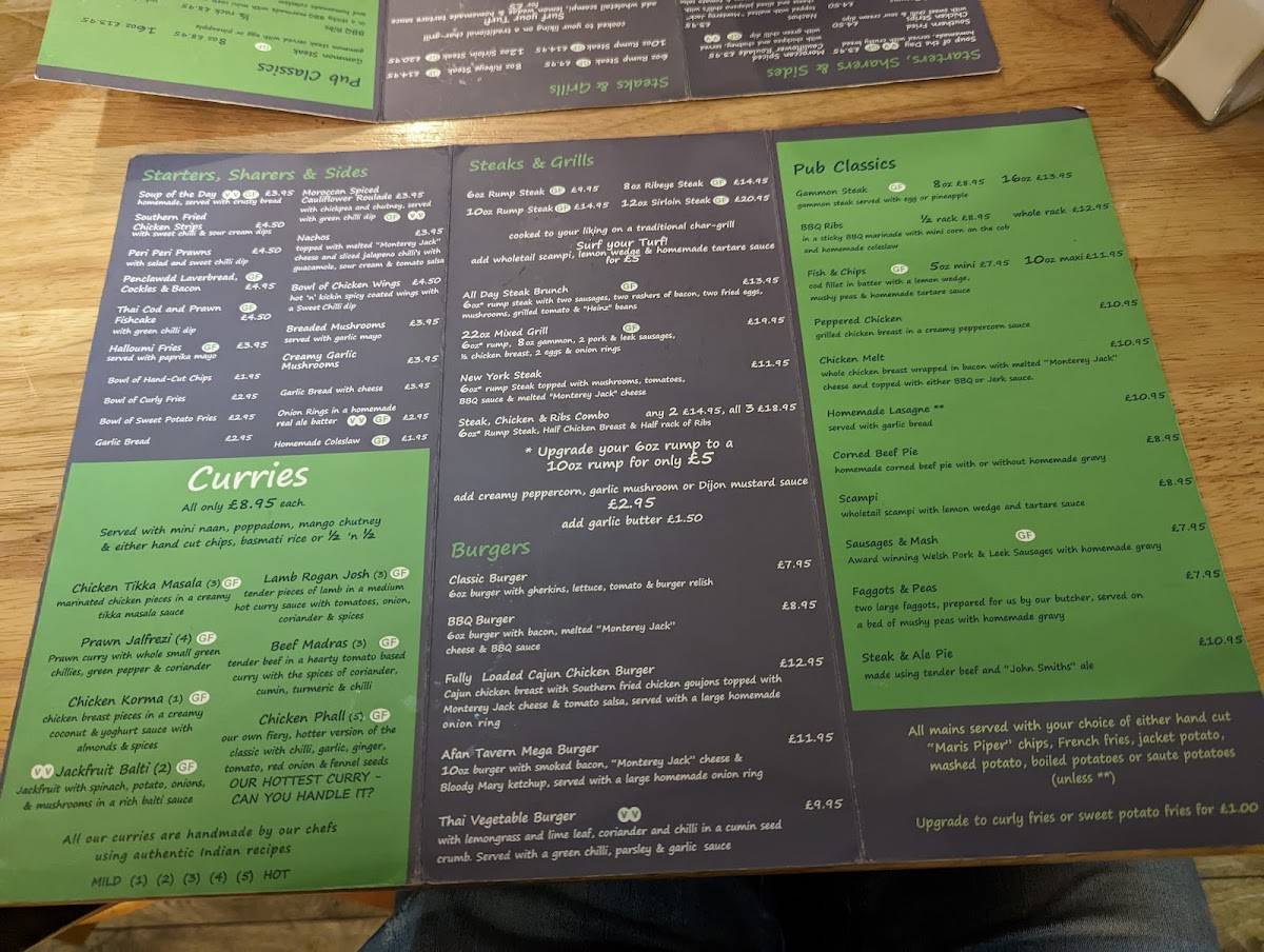 Menu at Afan Tavern pub & bar, Port Talbot