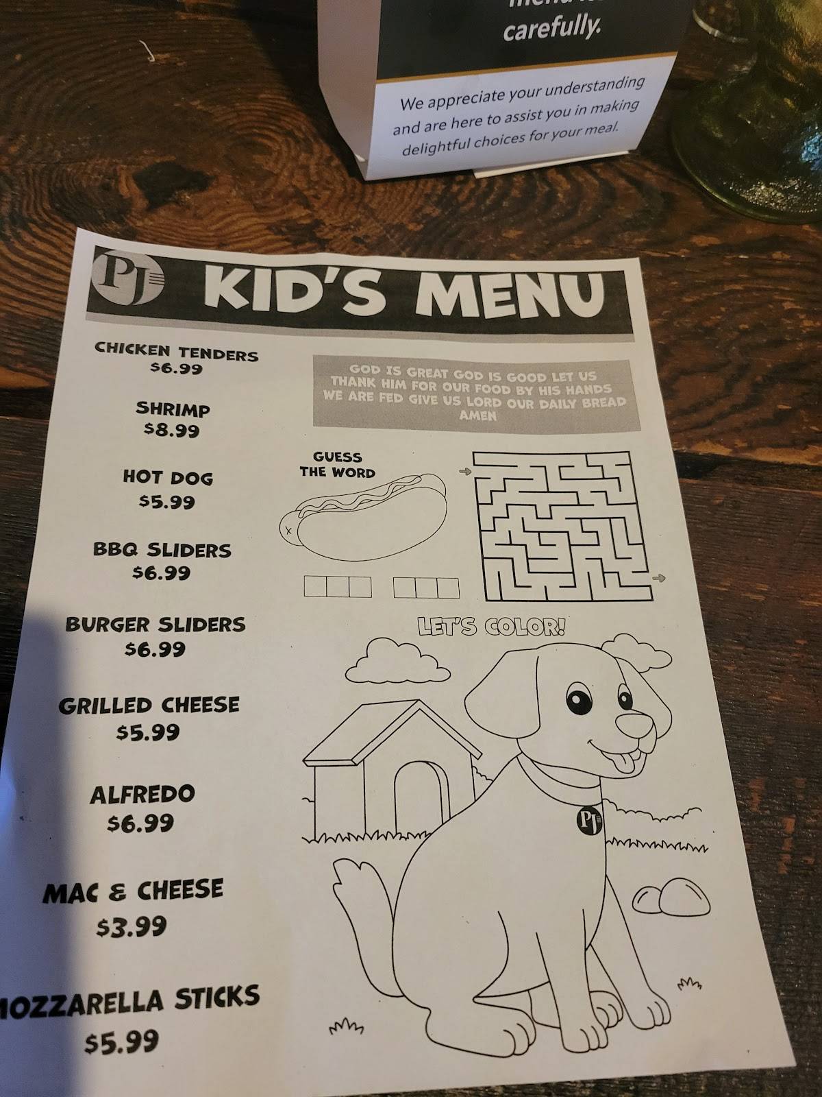 Menu at Porter Jacks Grill steakhouse, Manning