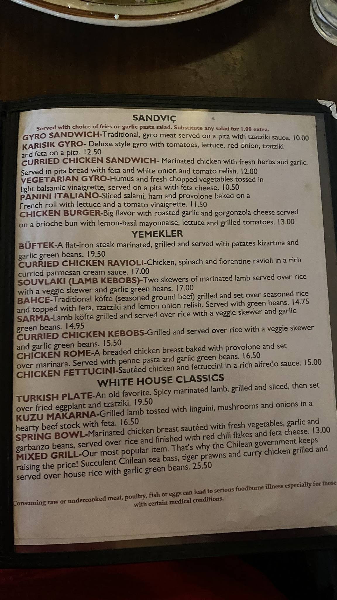 Menu at The White House Grill restaurant, Post Falls