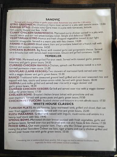 Menu at The White House Grill restaurant, Post Falls