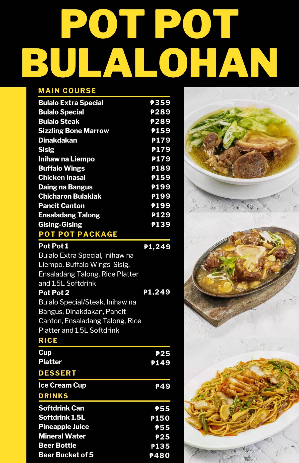 Menu at Pot Pot Bulalohan restaurant, Manila, Dian Street