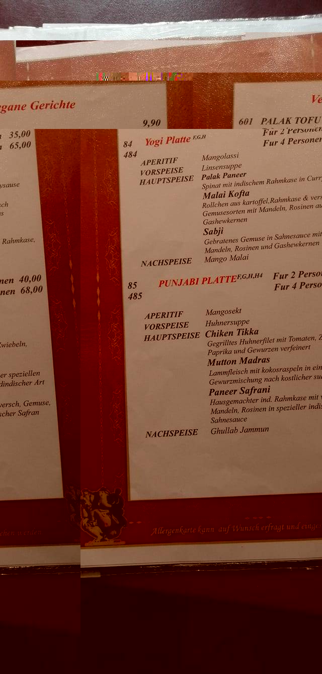 Speisekarte von Indian Villa restaurant, Potsdam