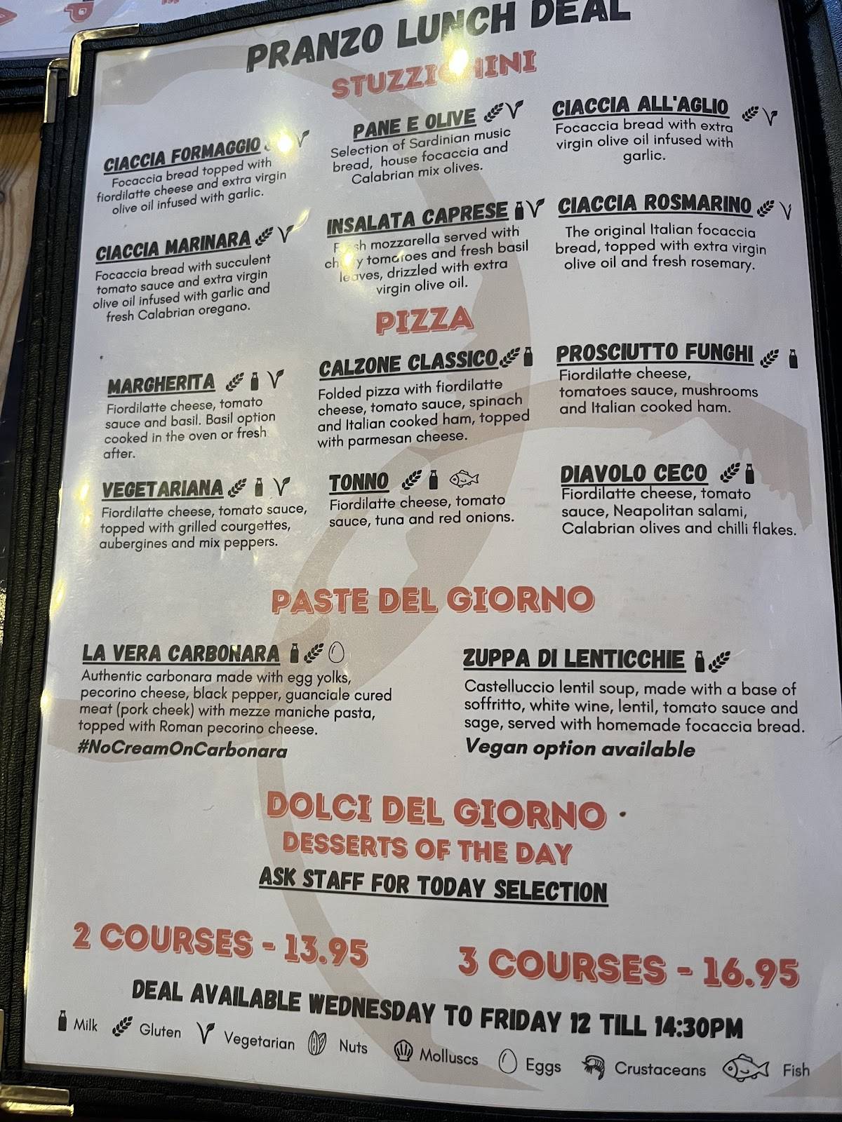 Menu at Pranzo Trattoria & Deli restaurant, Whitley Bay