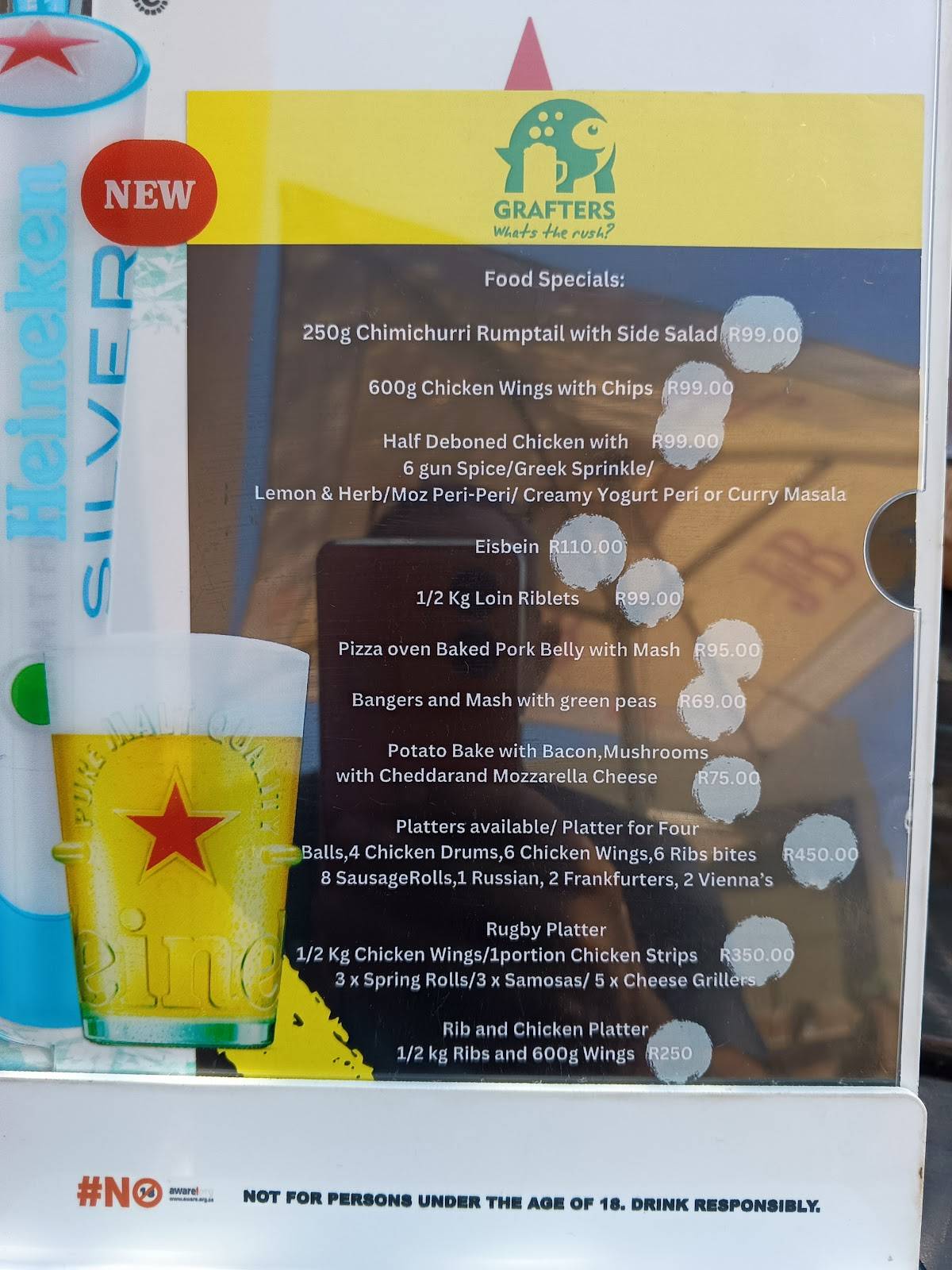 Menu at Grafters Tavern - What’s the Rush! pub & bar, Pretoria