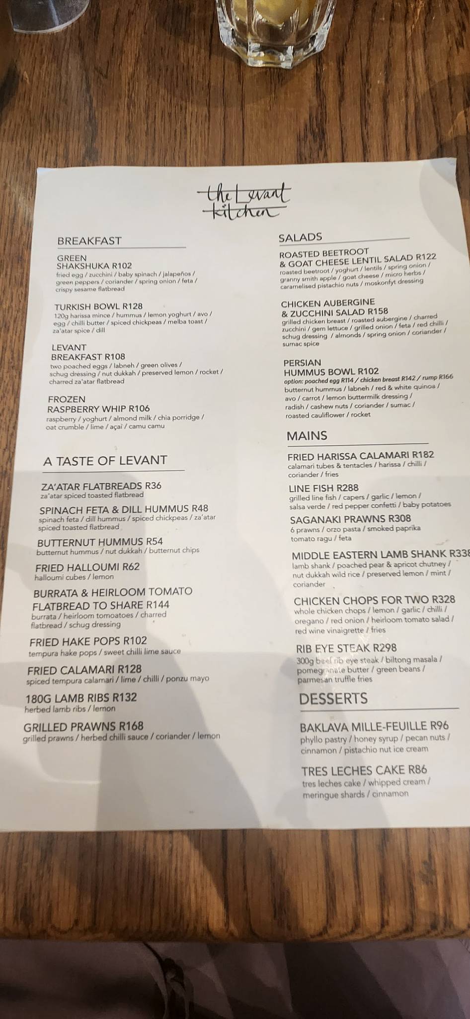 Menu at tashas Menlyn Maine restaurant, Pretoria, Ext2