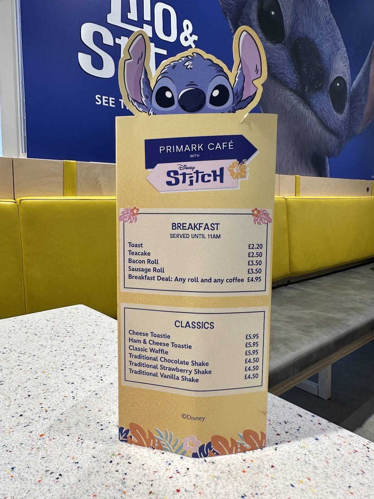 Menu at Primark Café with Disney cafe, Birmingham