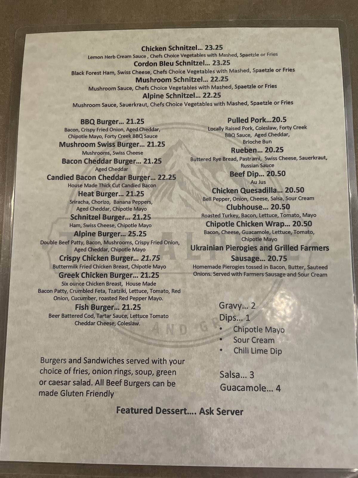 Menu at Alpine Pub & Grill, Prince George