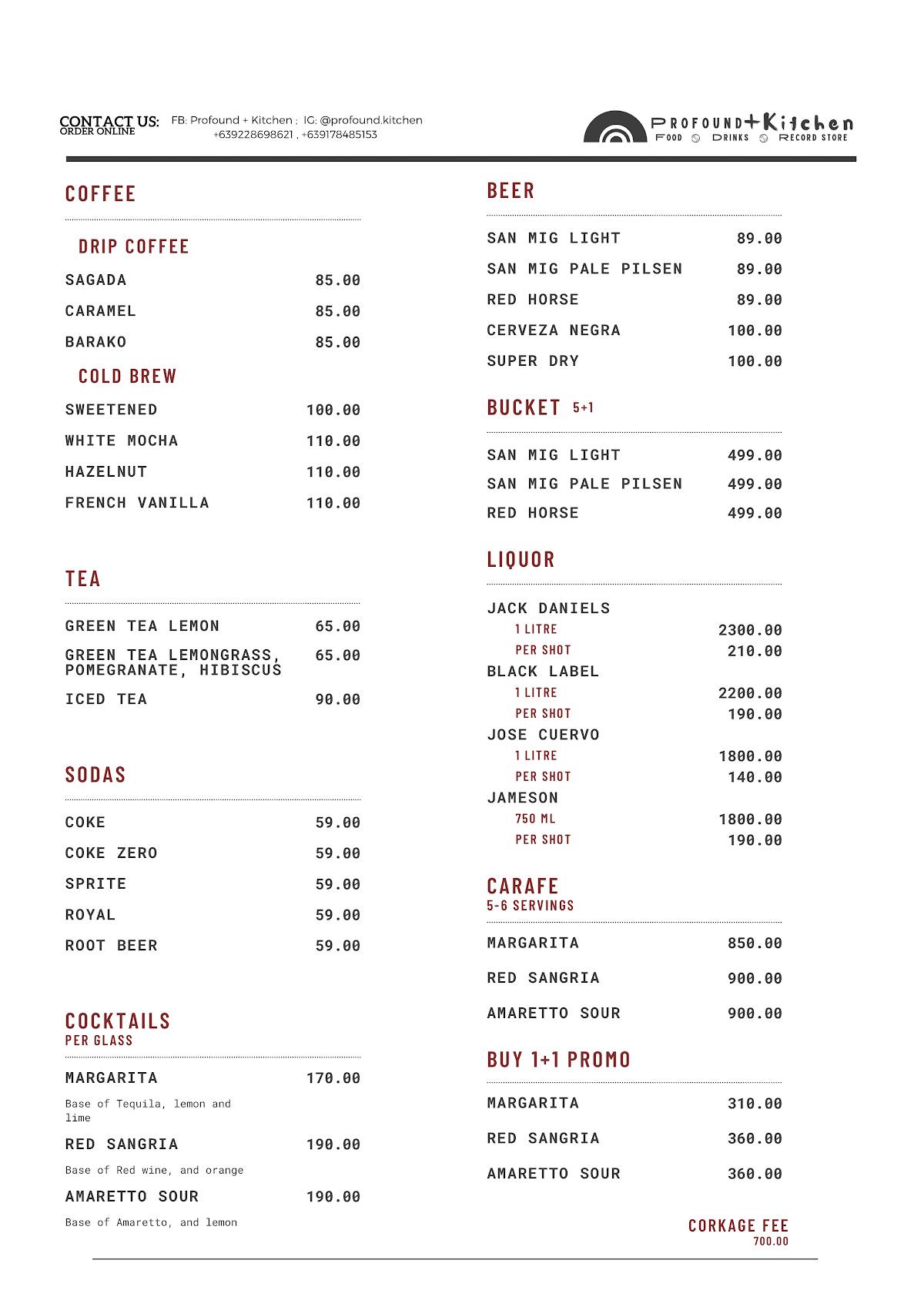 Menu at Profound+Kitchen restaurant, Quezon City