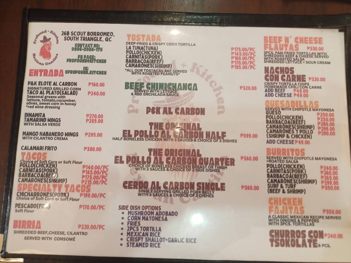 Menu at Profound+Kitchen restaurant, Quezon City