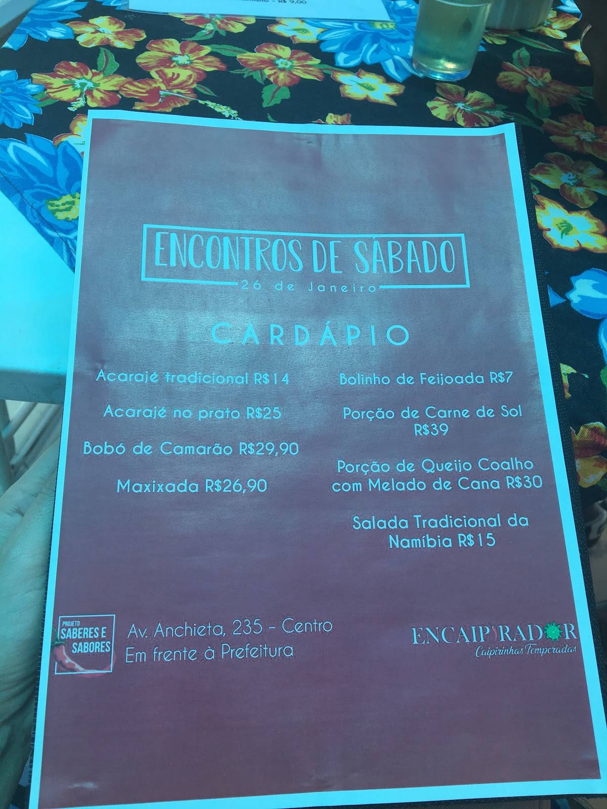 Menu em Projeto Saberes e Sabores restaurante, Campinas, Av. Anchieta