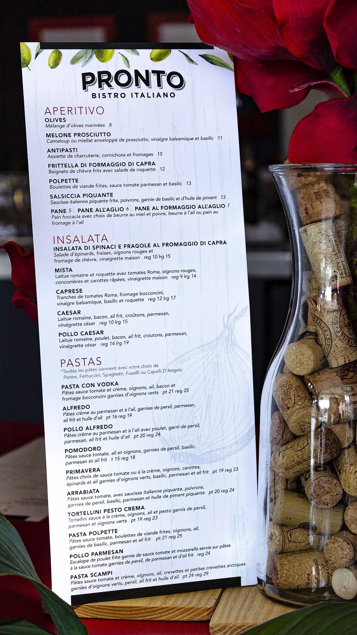 Menu at Pronto restaurant, Campbellton