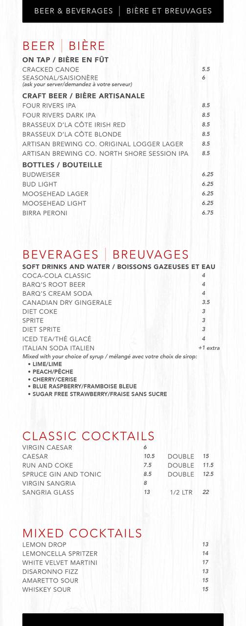 Menu at Pronto restaurant, Campbellton