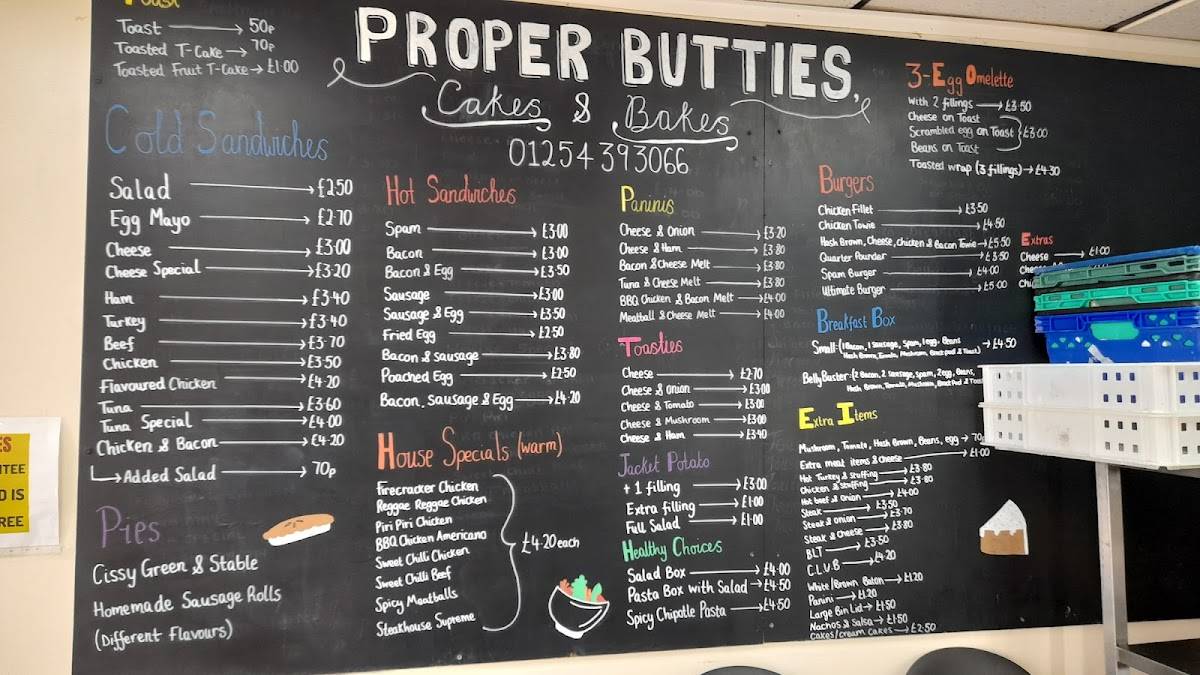 Menu at Proper Butties restaurant, Accrington
