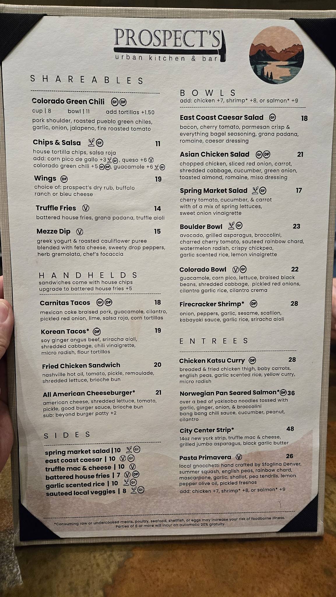 Menu at Prospect's Urban Kitchen & Bar, Denver