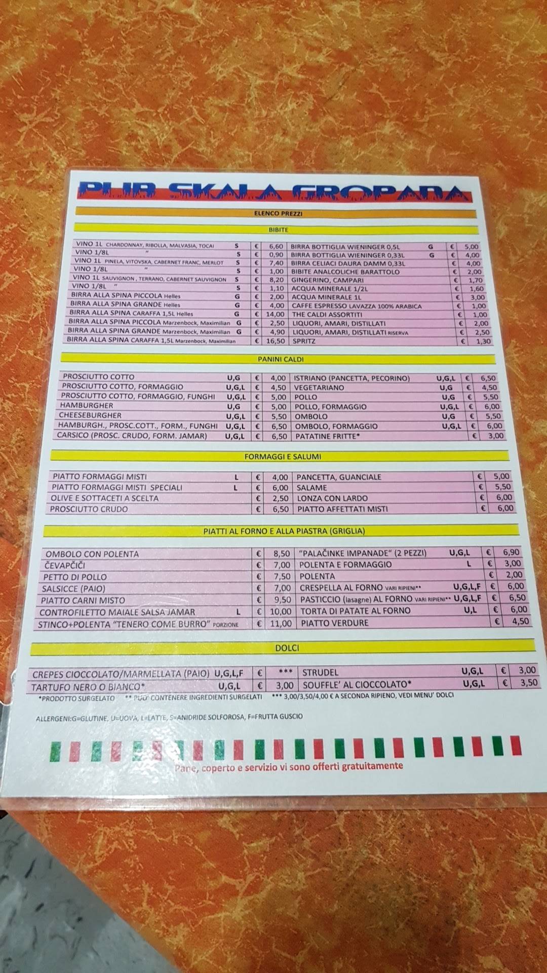 Menu at Pub Skala Gropada, Gropada