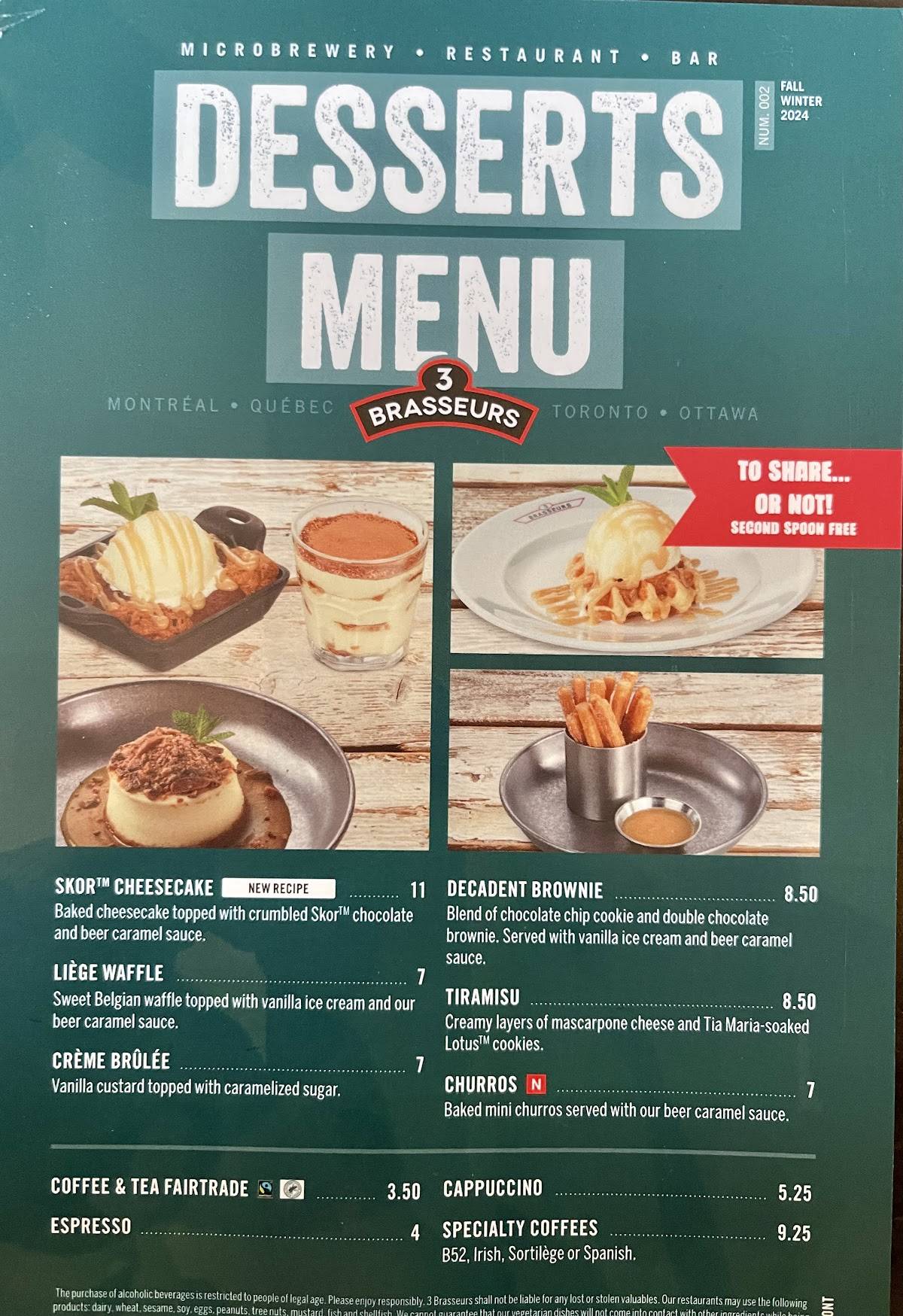 Menu at 3 Brasseurs - Sparks pub & bar, Ottawa, 240 Sparks St. Local C215