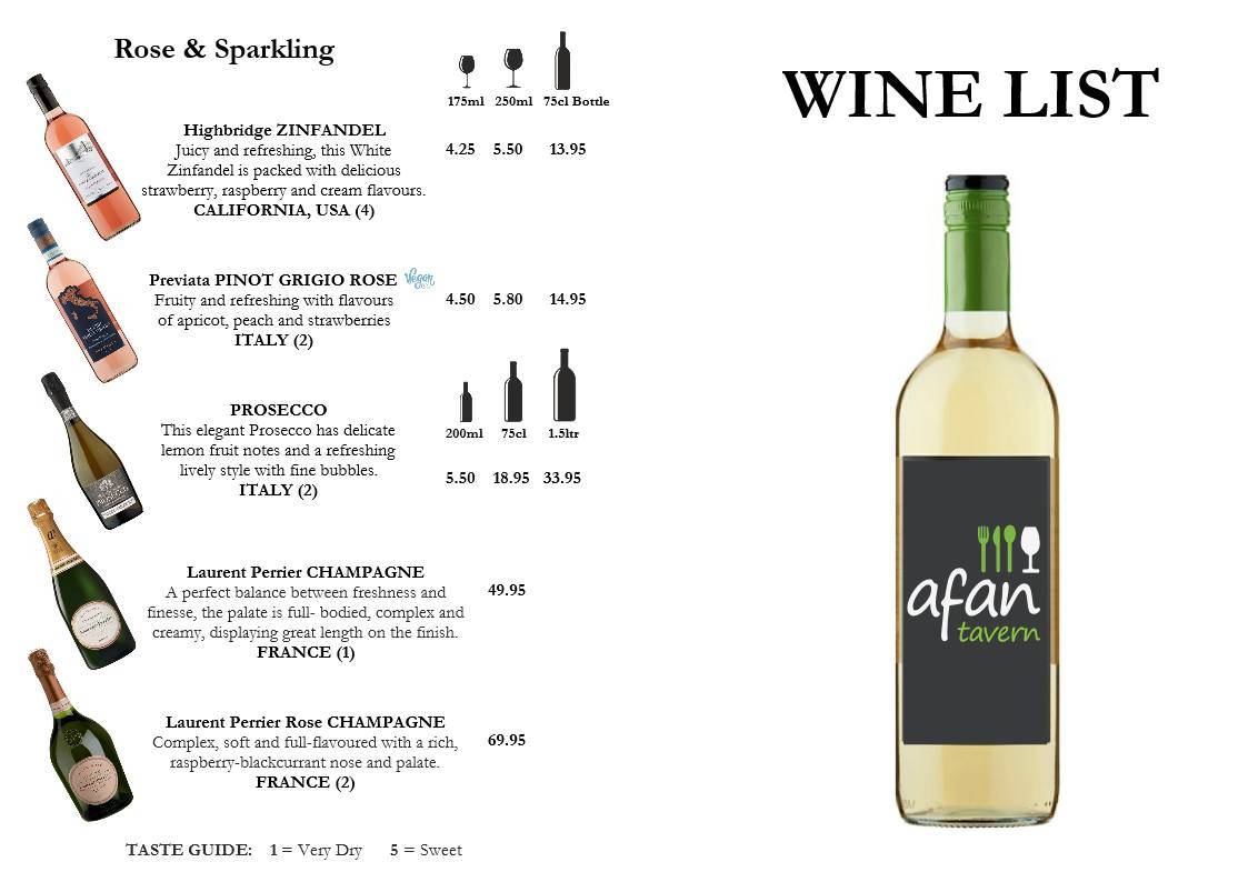 Menu at Afan Tavern pub & bar, Port Talbot