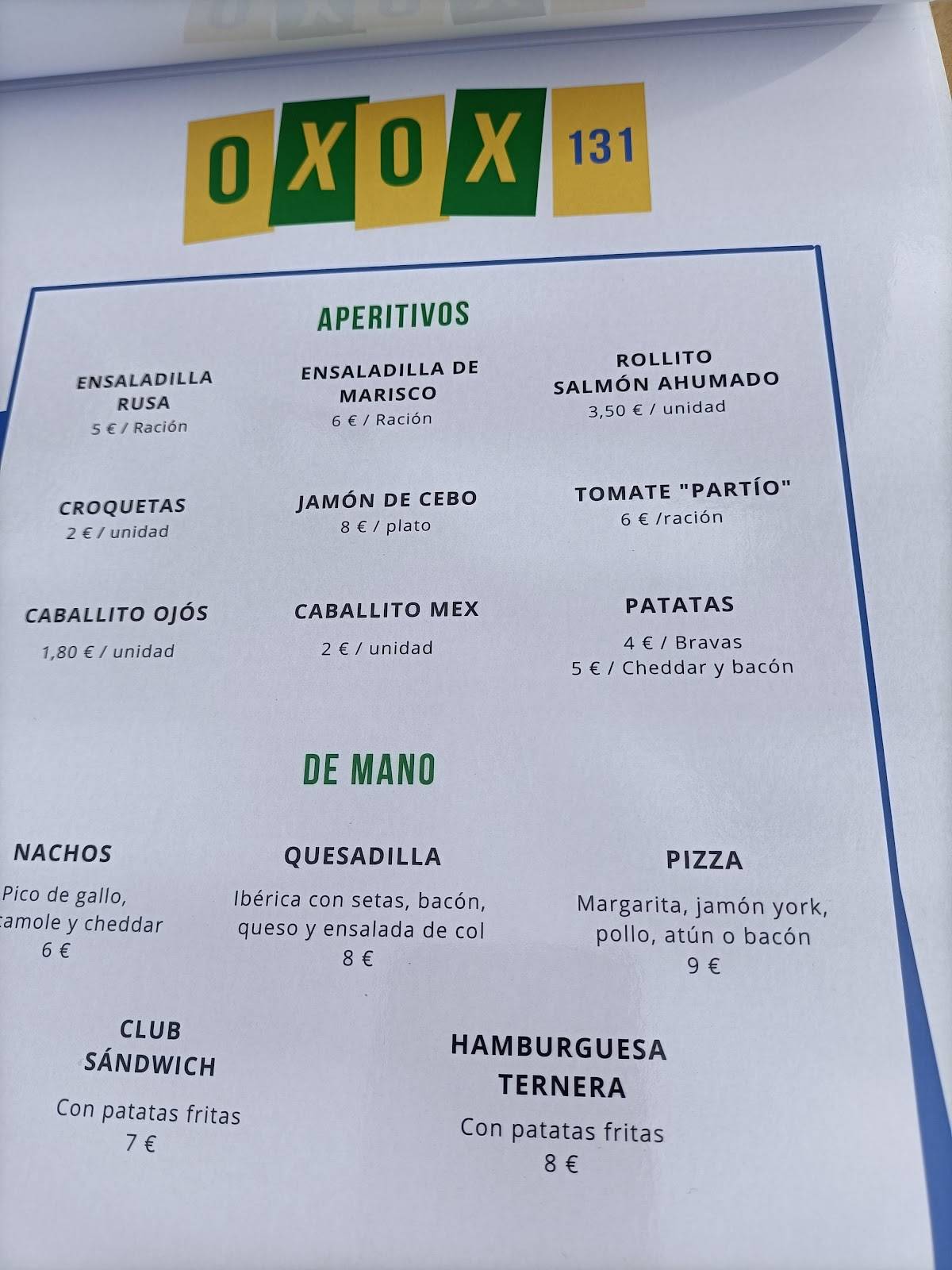 Carta de Bar restaurante OXOX 131, Ojós