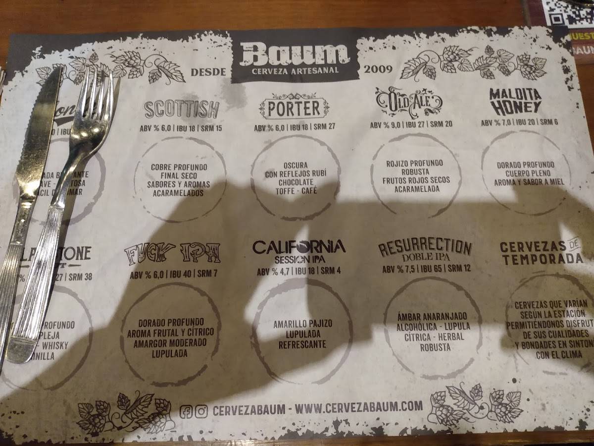 Carta del pub y bar Baum La Plata, La Plata