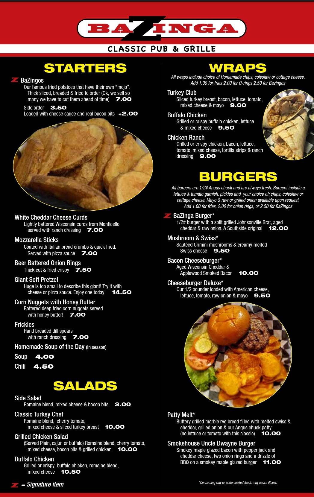 Menu at BaZinga Classic Pub & Grille, Janesville