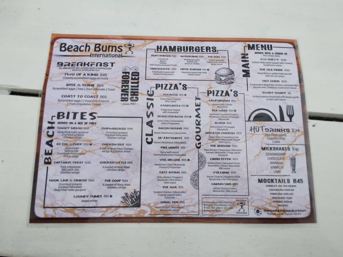 Menu at Beach Bums restaurant, Westbrook