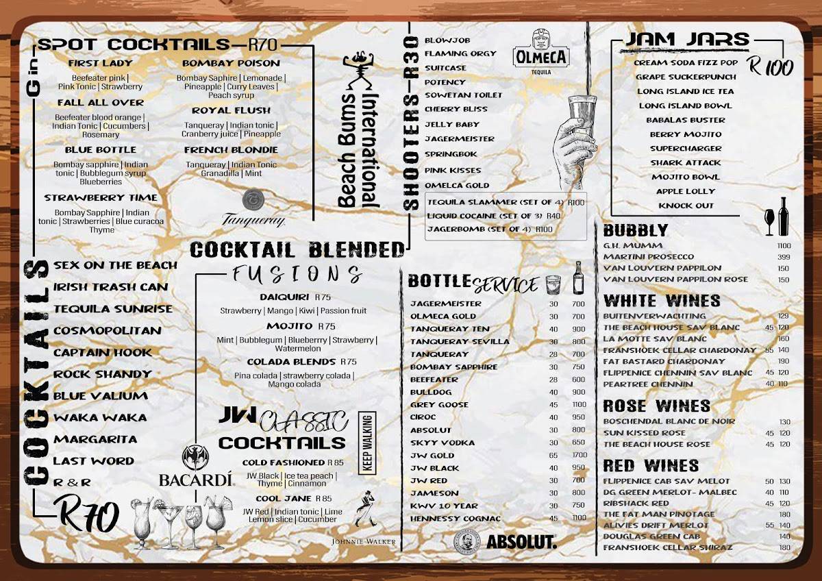 Menu at Beach Bums restaurant, Westbrook