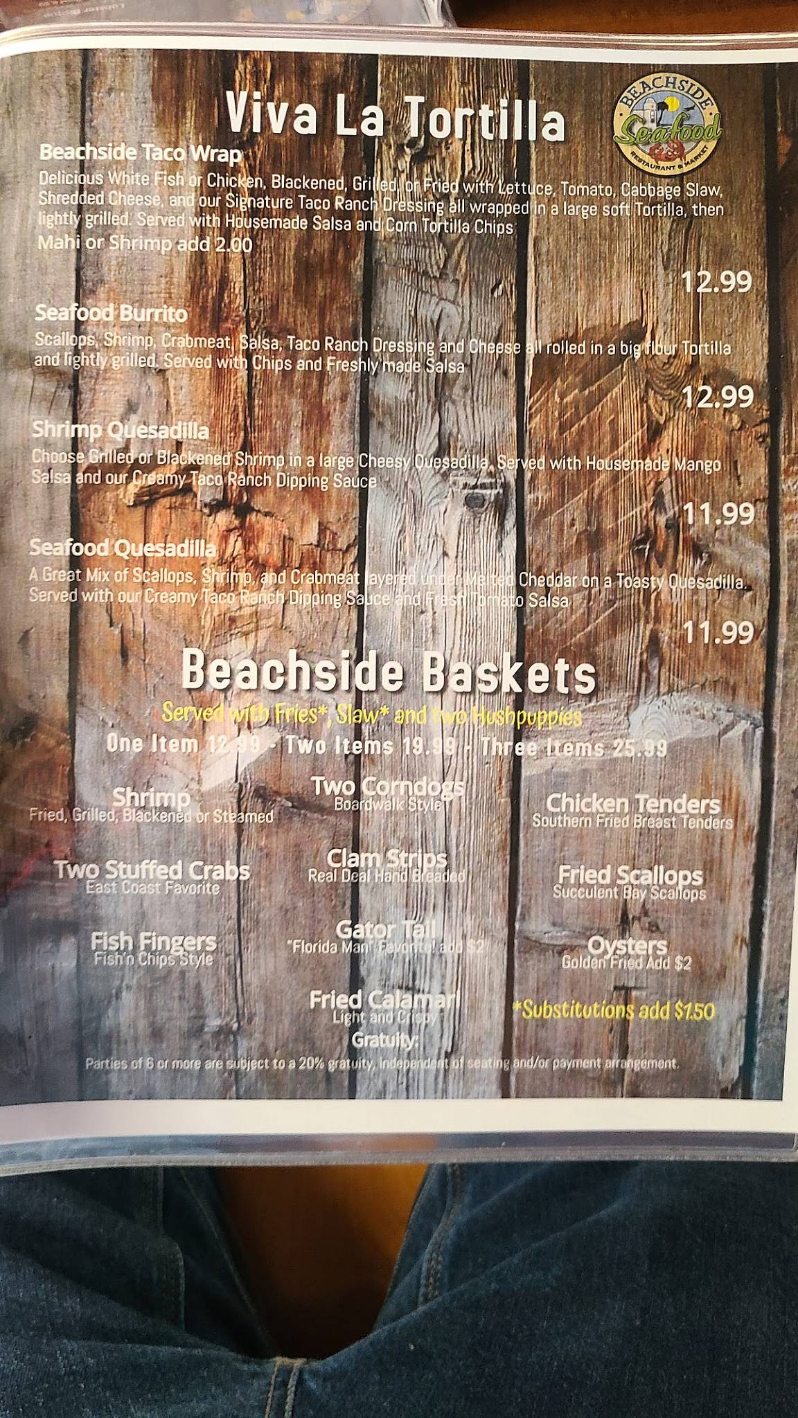 Menu at Beachside Seafood Restaurant & Market, Jacksonville Beach
