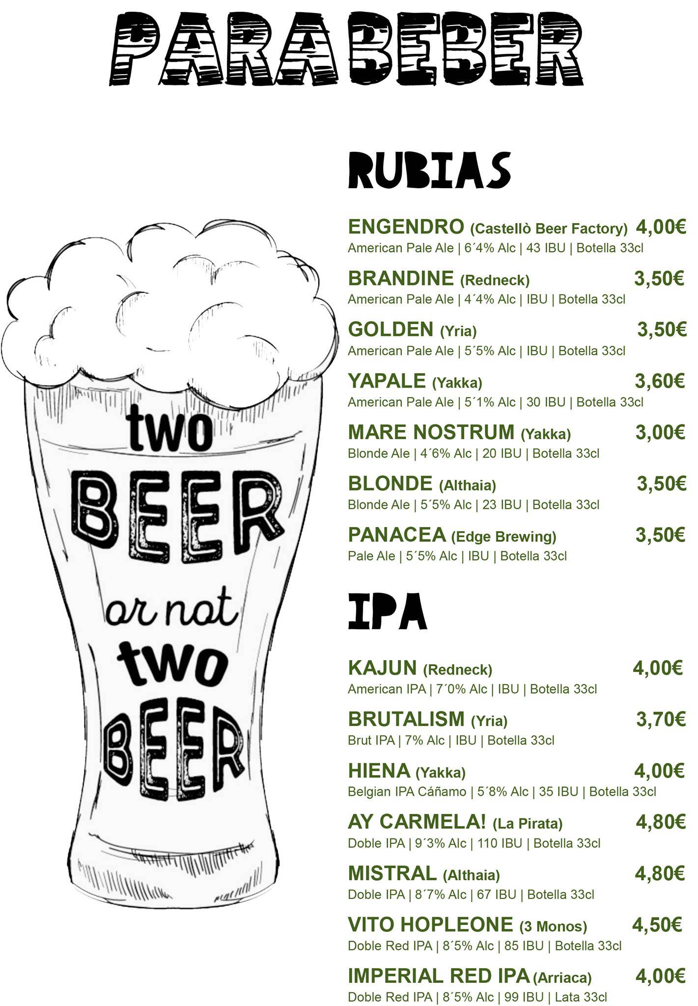 Menu at Beer Happy pub & bar, Benidorm