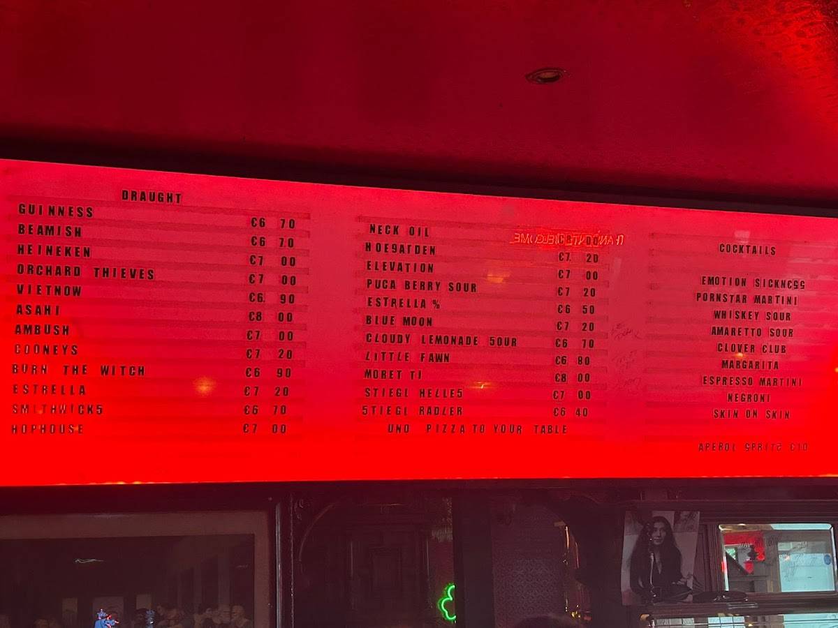 Menu at Blackbird pub & bar, Rathmines