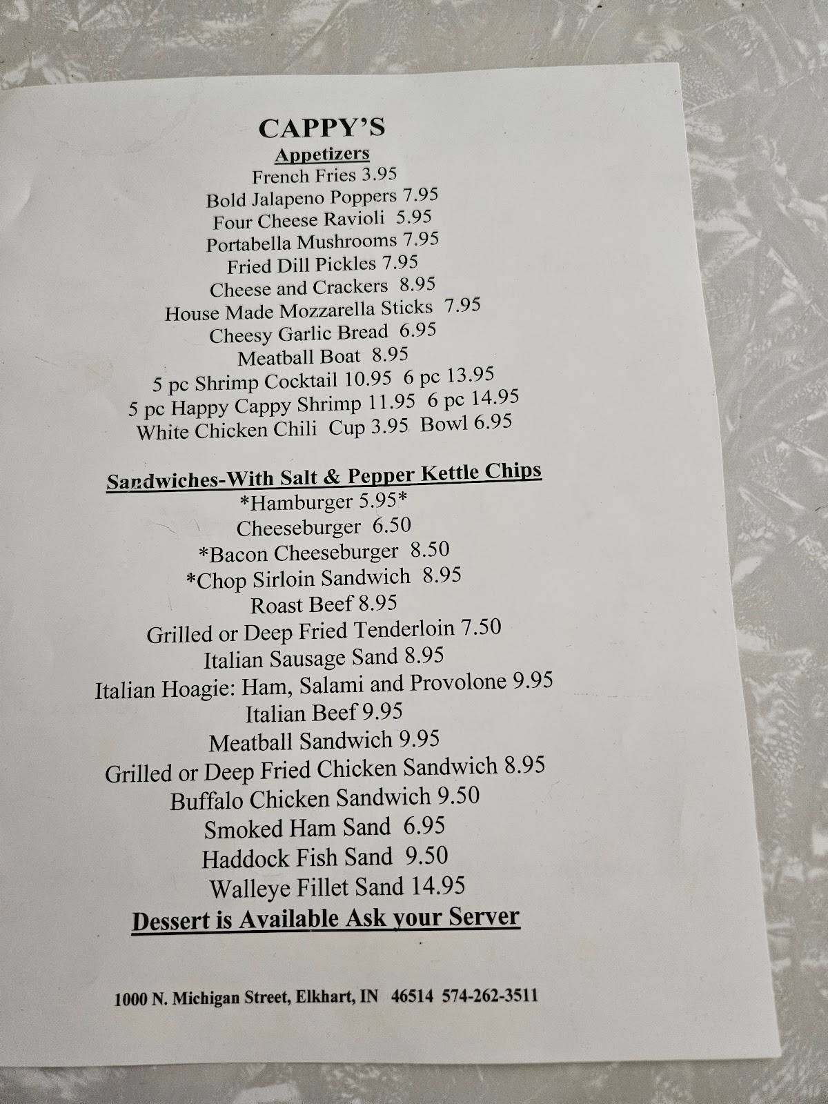 Menu at Cappy's Northside Bar and Grill, Elkhart