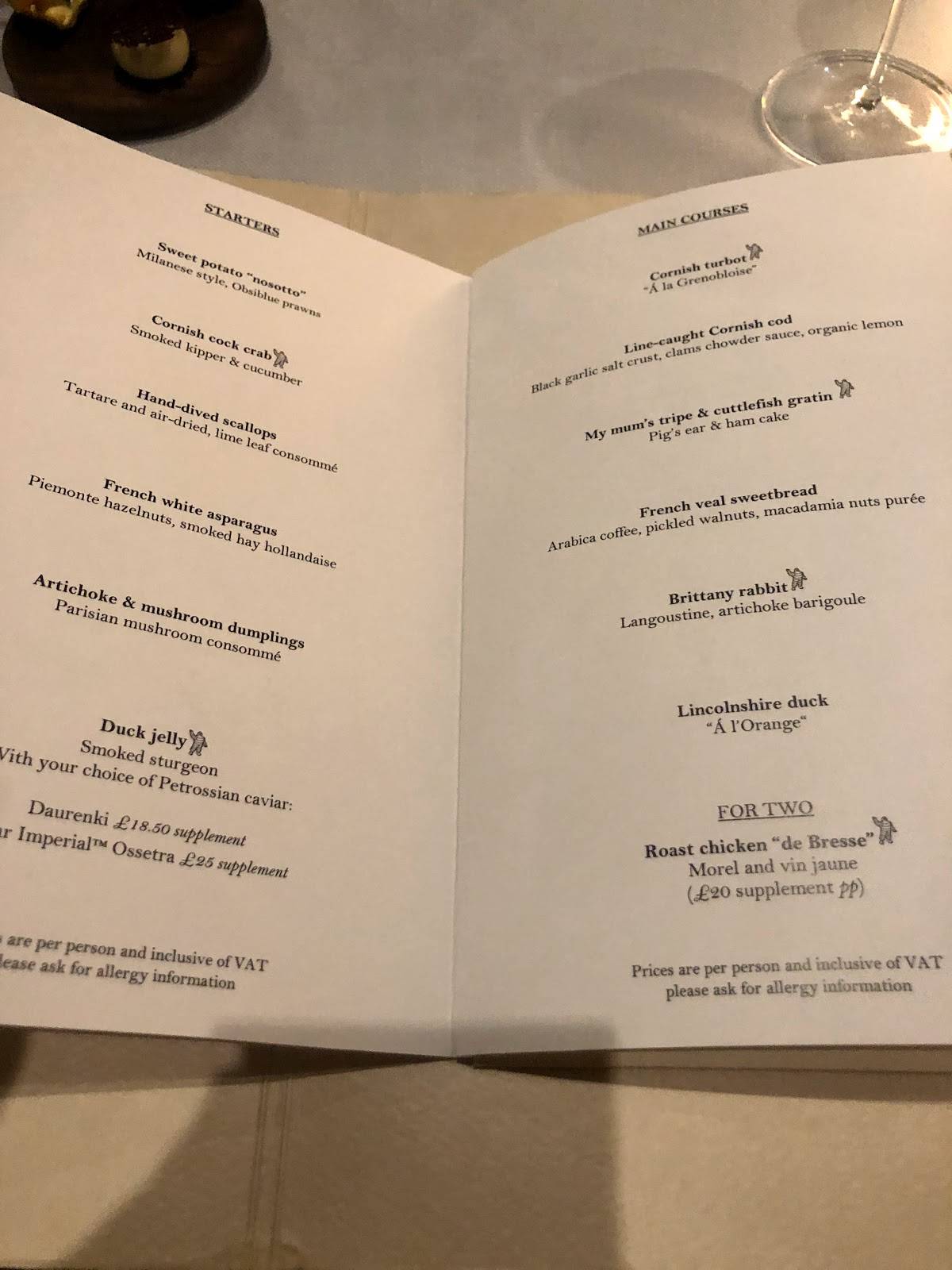 Menu at Claude Bosi at Bibendum pub & bar, London