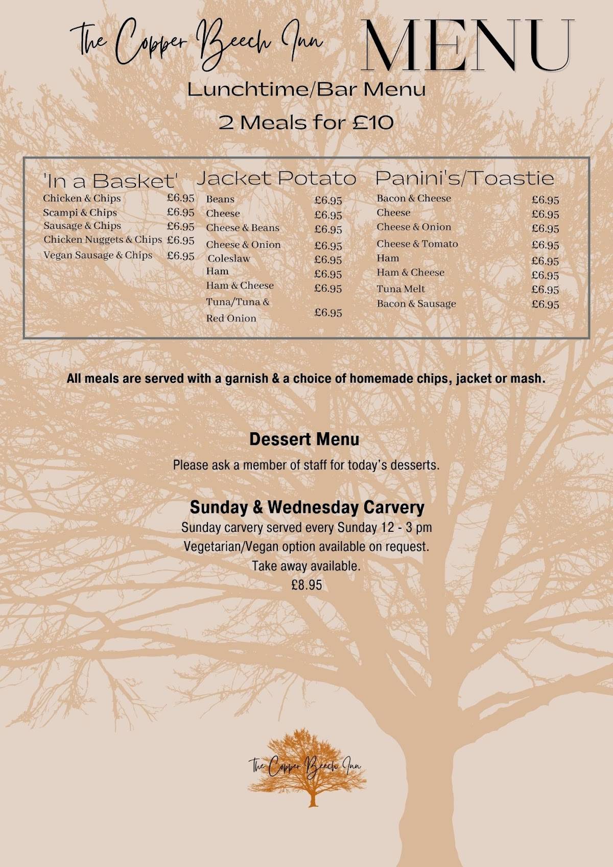 Menu at Copper Beech Inn pub & bar, Abercraf