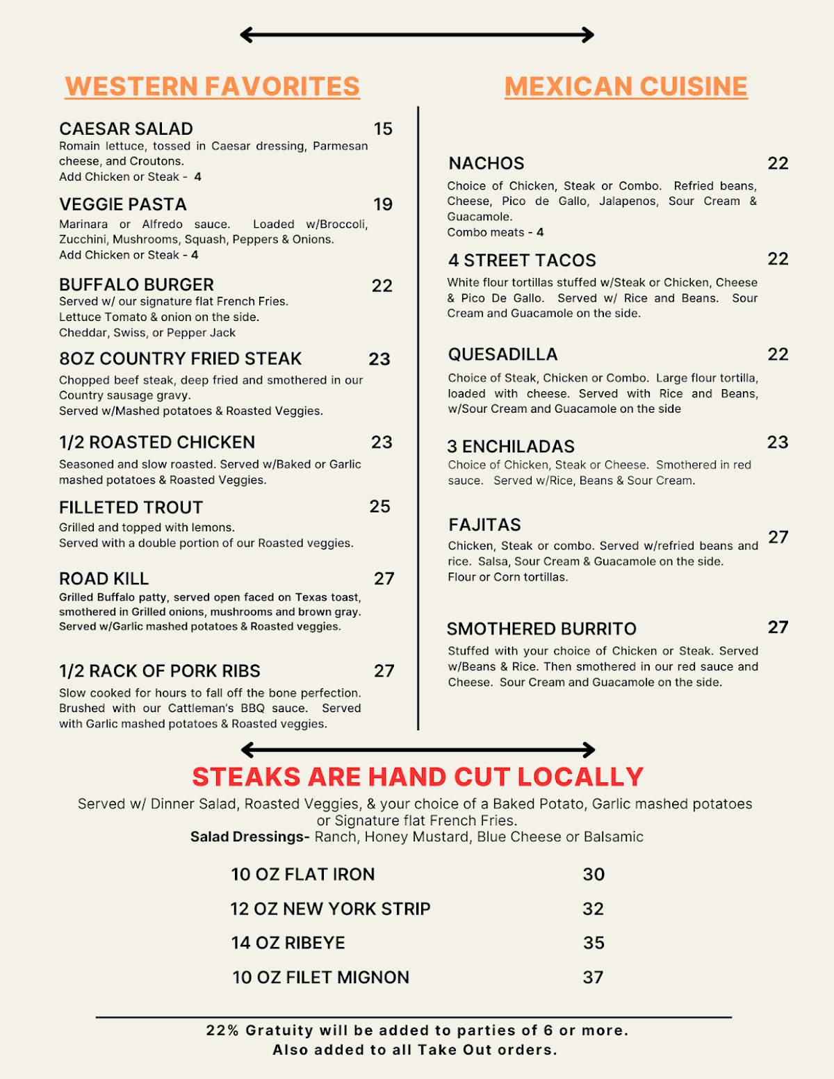 Menu at Cowboy Ranch House Bar & Restaurant, Bryce, E UT-12