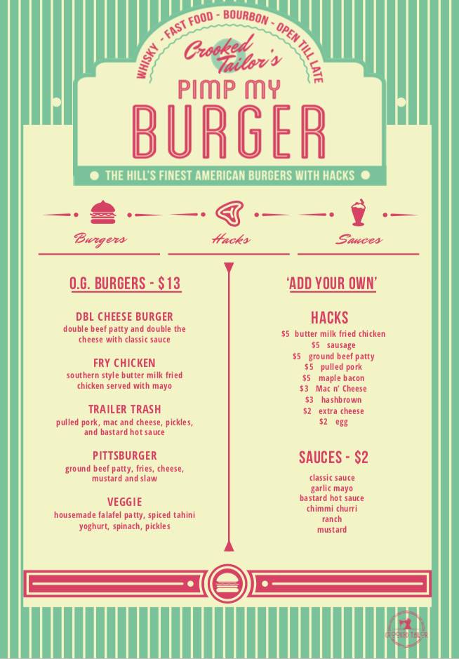 Menu at Crooked Tailor pub & bar, Castle Hill