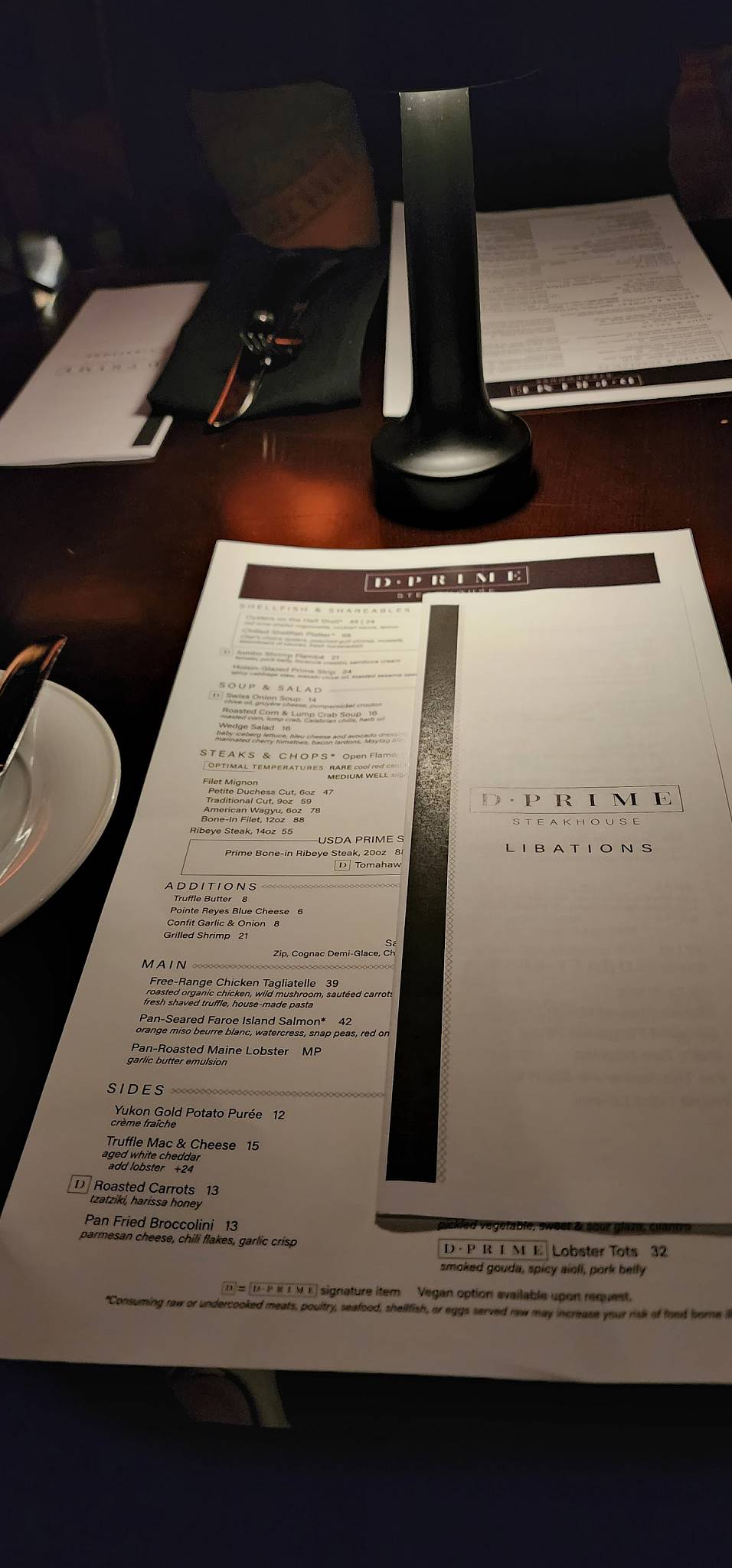 Menu at D.PRIME Steakhouse, Detroit
